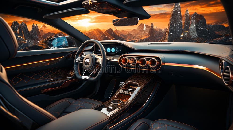 A Luxurious Car Interior Full View Stock Illustration - Illustration of ...