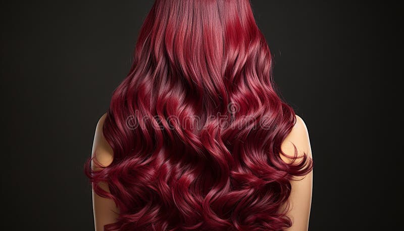 Luxurious Cascade of Radiant Ruby-red Hair Flows Gracefully, Reflecting ...