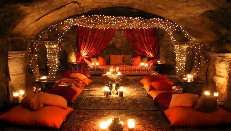 Romantic Cave Setting stock illustration. Illustration of comfortable ...