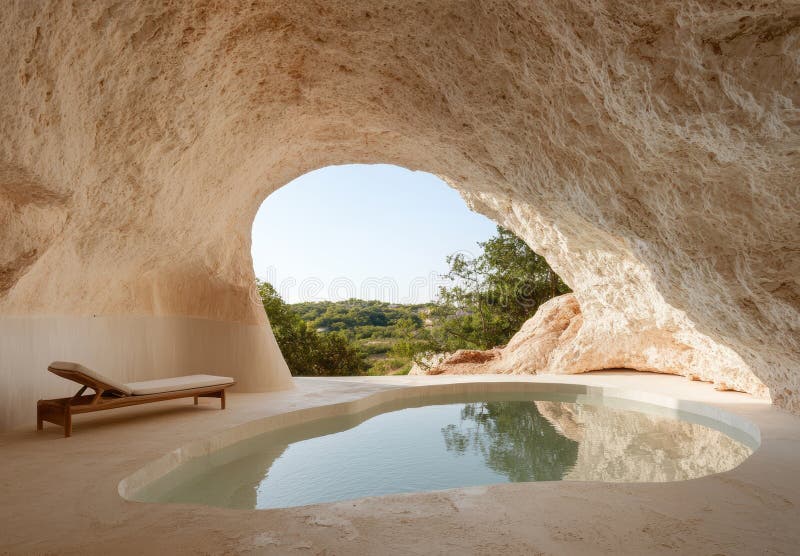 Luxurious Cave Pool with a View of the Landscape. Stock Illustration ...