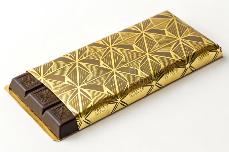 Luxurious Chocolate Bar in Decorative Gold Geometric Packaging on White ...