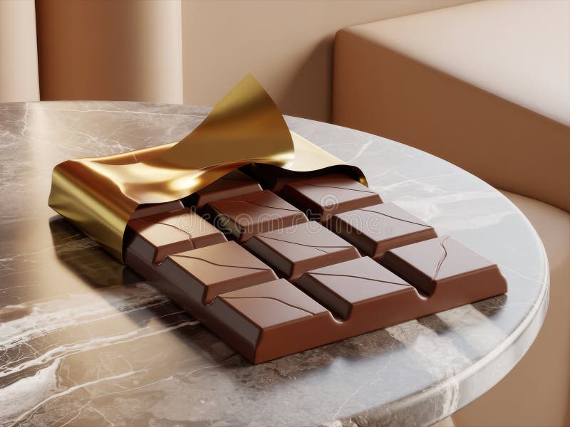 Luxurious Chocolate Bar on Marble Table with Golden Wrapper for Elegant ...