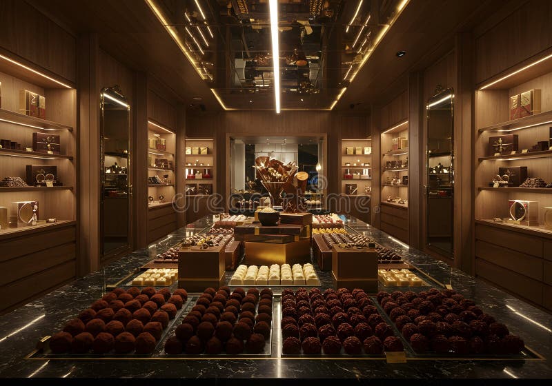 Luxurious Chocolate Boutique Interior: Elegant Display of Gourmet ...