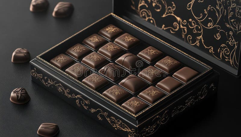 “Luxurious Chocolate Box Mockup with Assorted Treats on a Dark Surface ...