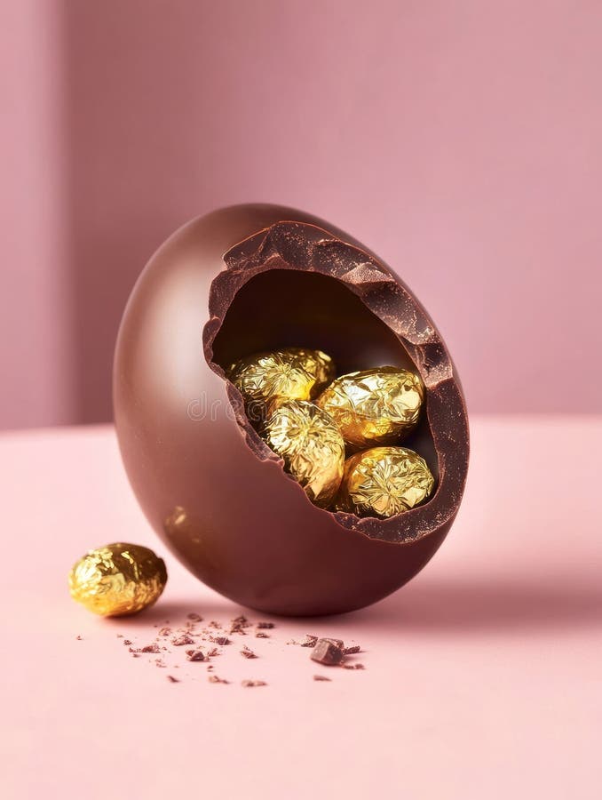 Luxurious Chocolate Easter Egg with Cracked Shell and Golden Filling ...