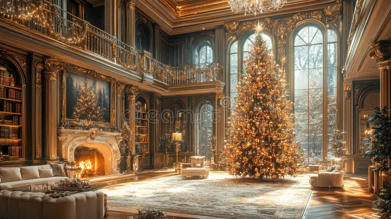 Luxurious Christmas Interior Grand Tree Golden Decorations Stock Photos ...
