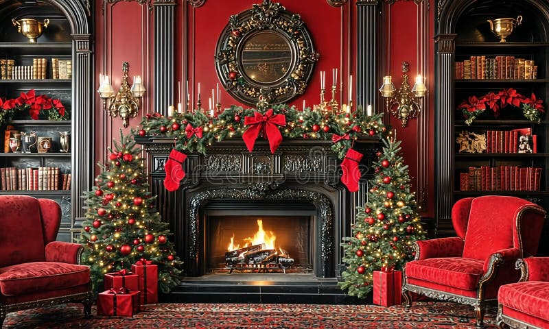 Luxurious Christmas Library Interior Stock Footage - Video of library ...