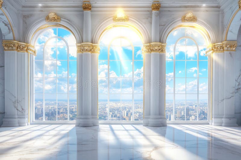 A Luxurious Classical Marble Hall Adorned with Grand Windows Providing ...