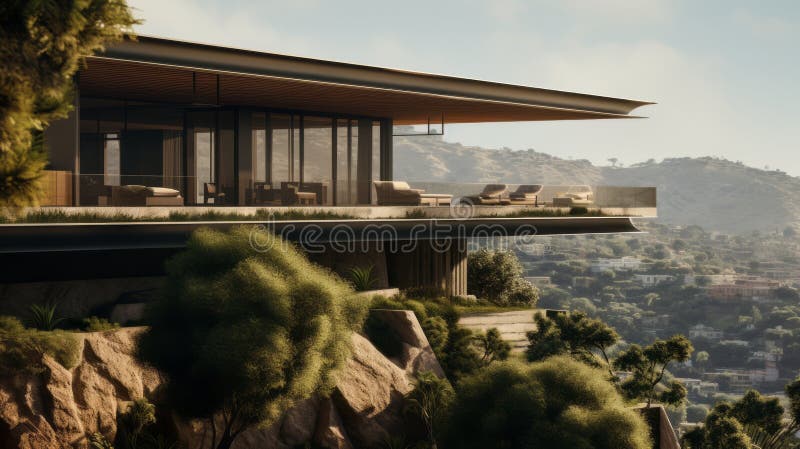 Luxurious Cliffside House with Immersive Vray Tracing Renderings Stock ...