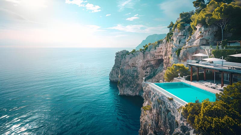 Luxurious Cliffside Resort with a Pool Overlooking Azure Waters, AI ...