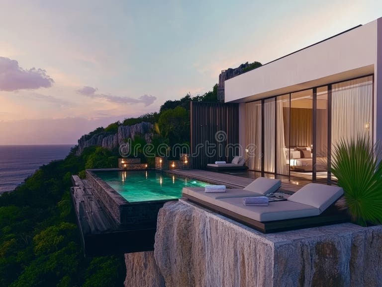 Luxurious Cliffside Villa with Infinity Pool and Ocean View at Sunset ...