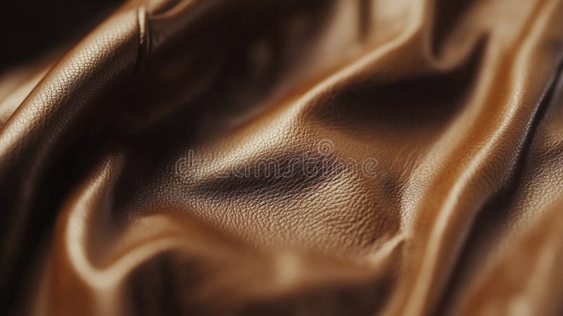 Luxurious Close-up of Smooth Brown Leather Texture with Elegant Folds ...