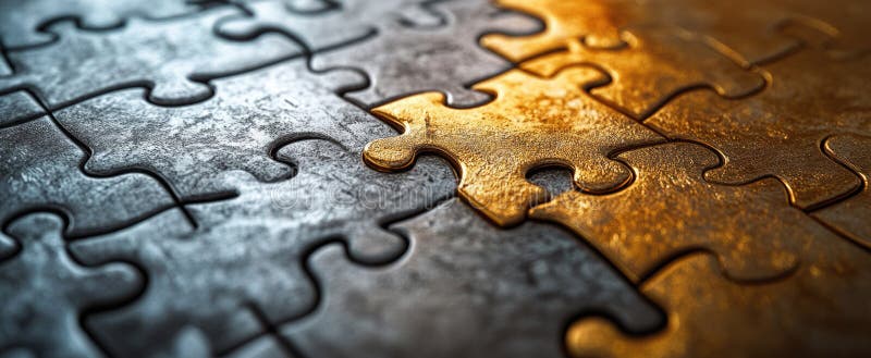 Luxurious Contrast: Gold Piece in Sleek Metallic Silver Puzzle. Stock ...