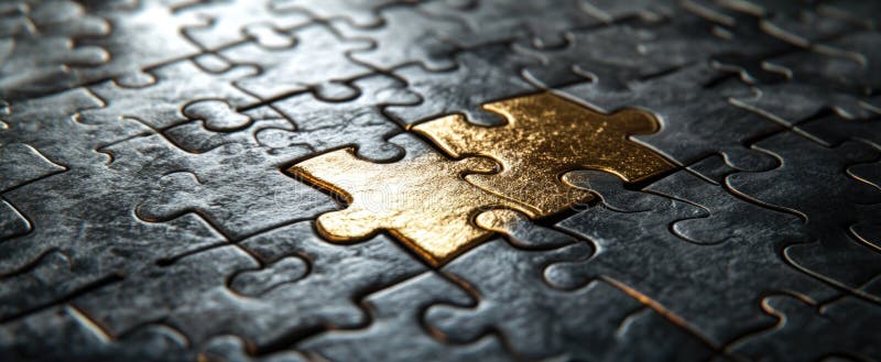 Luxurious Contrast: Gold Piece in Sleek Metallic Silver Puzzle. Stock ...