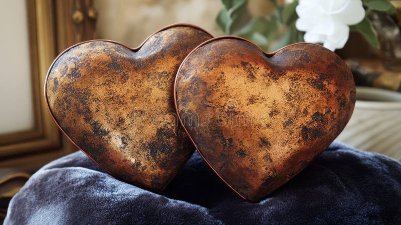 Luxurious Copper Hearts on Velvet Background a Symphony of Warmth ...