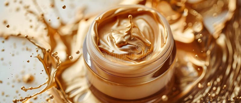 Luxurious Cream Jar with Dynamic Golden Splashes. Concept Luxurious ...