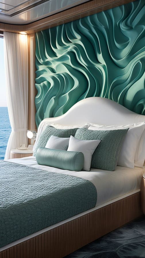 A Luxurious Cruise Ship Cabin with a 3D Ocean Wave Wall Pattern Stock ...