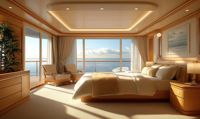 Luxurious Cruise Ship Cabin with Ocean View and Elegant Interior Design ...