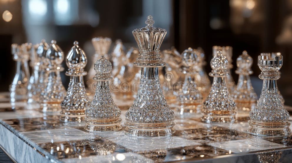 Luxurious Crystal Chess Set on Marble Board Stock Illustration ...