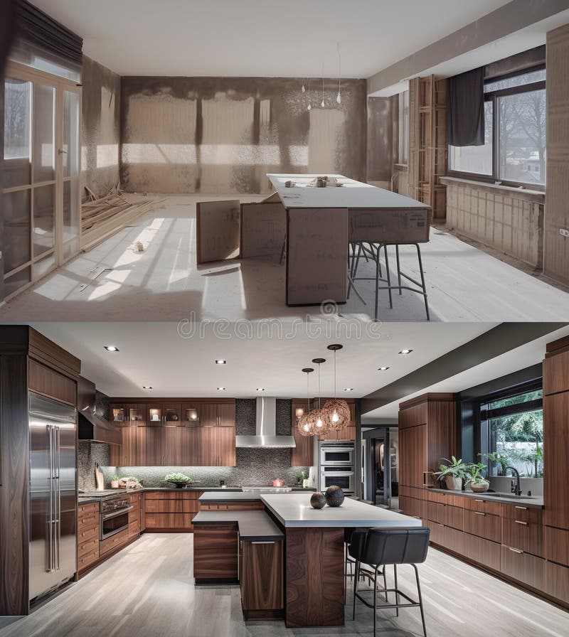 Upgraded Luxurious Custom Kitchen Interior before and after Construction - Generative AI Stock ...