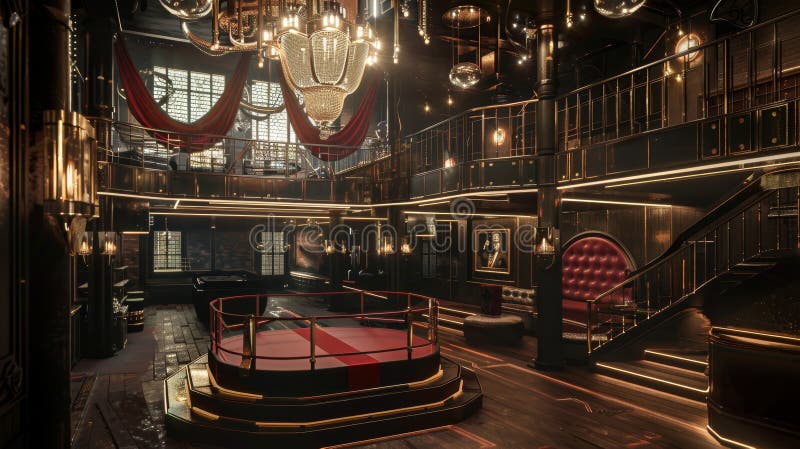 Luxurious Cyberpunk Speakeasy with a Boxing Ring in a Lower Level ...