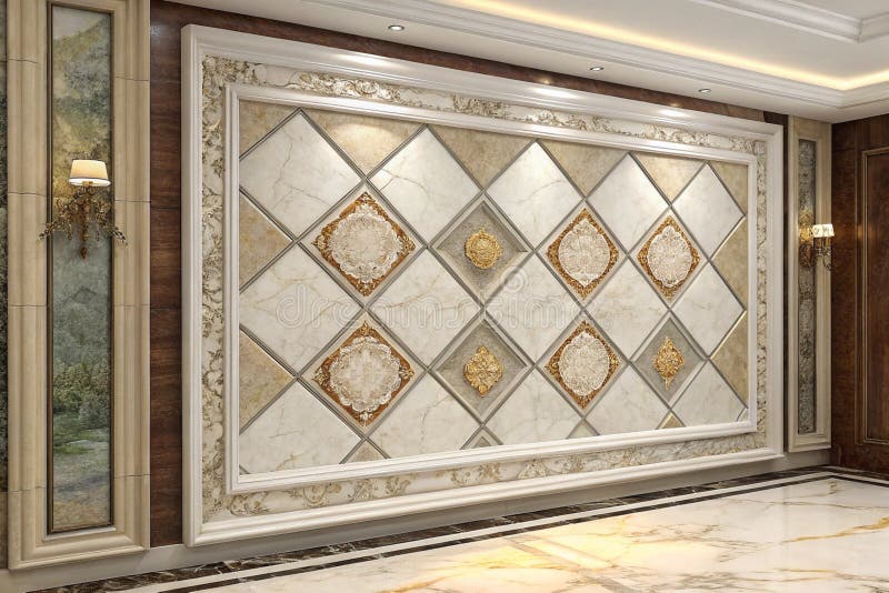 3D Royal Wall Tile Decor with Marble Frame Stock Illustration ...
