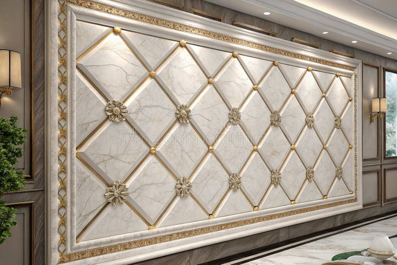 3D Royal Wall Tile Decor with Marble Frame Stock Illustration ...