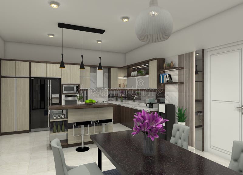 Luxurious Kitchen and Dining Room Interior Design with Full of Storage ...