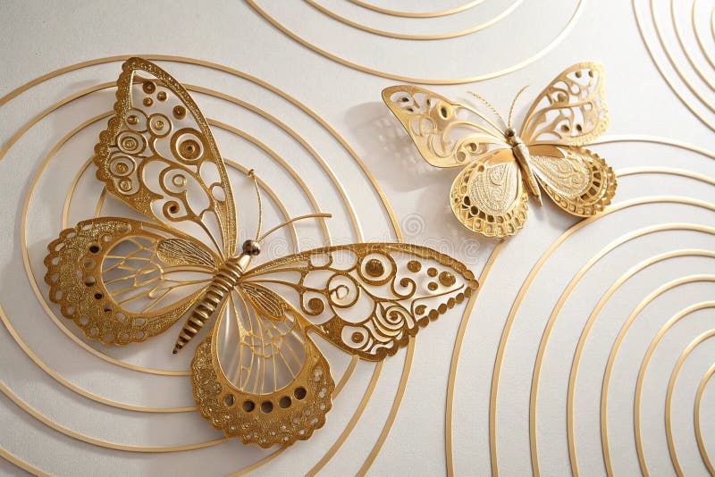 3D Gold Butterflies with Circles Pattern Wallpaper Stock Illustration ...