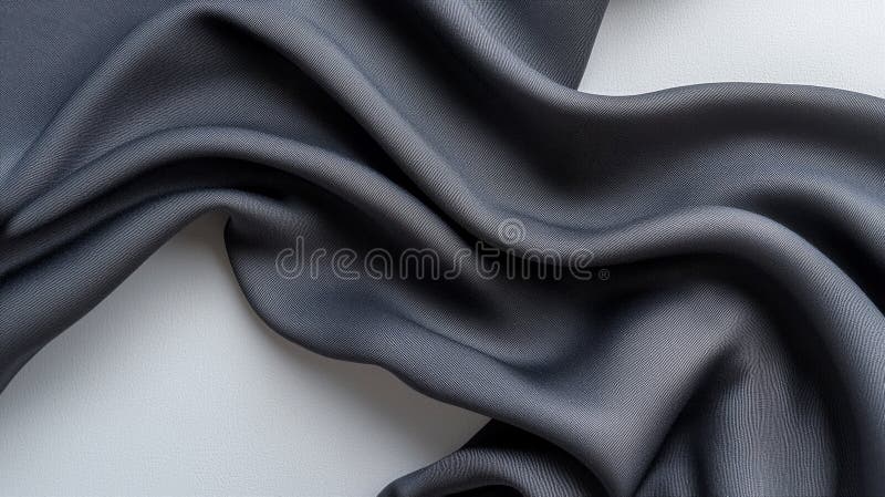 Luxurious Dark Gray Fabric Drape on White Surface Highlighting Smooth ...