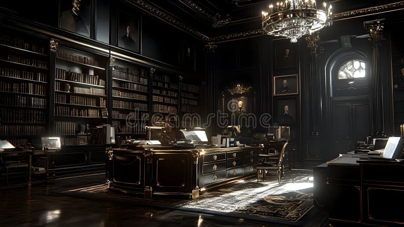 Dark Luxury Library Office stock illustration. Illustration of ...