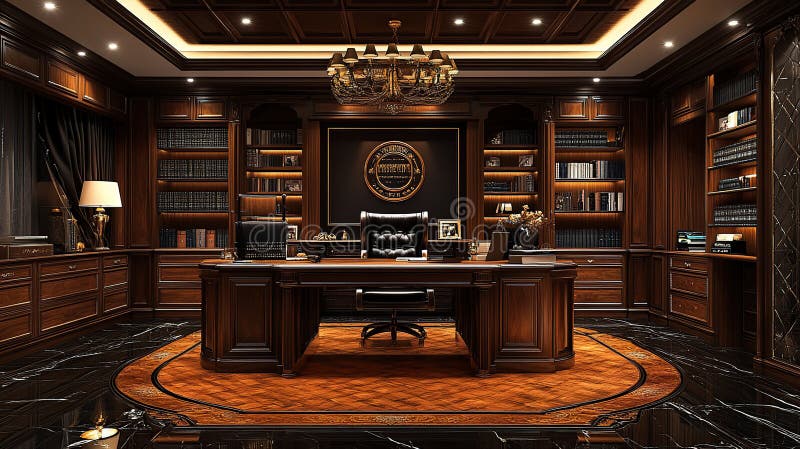 Luxurious Dark Wood Executive Office Interior Design Stock Image ...