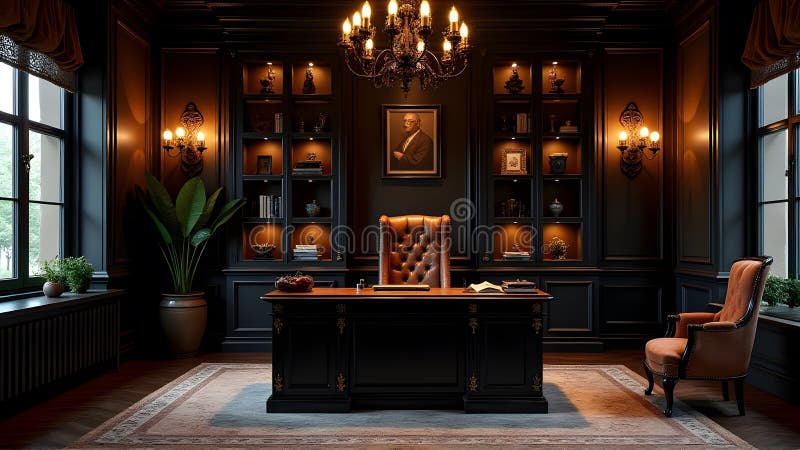 Luxurious Dark Academia Study: Vintage Library with Elegant Decor and ...
