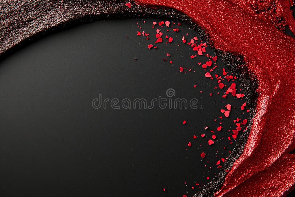 A Luxurious Deep Matte Black Surface is Framed by a Vibrant Red Glitter ...