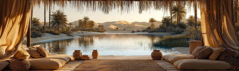 Luxurious Desert Oasis with Relaxation Area Stock Image - Image of ...