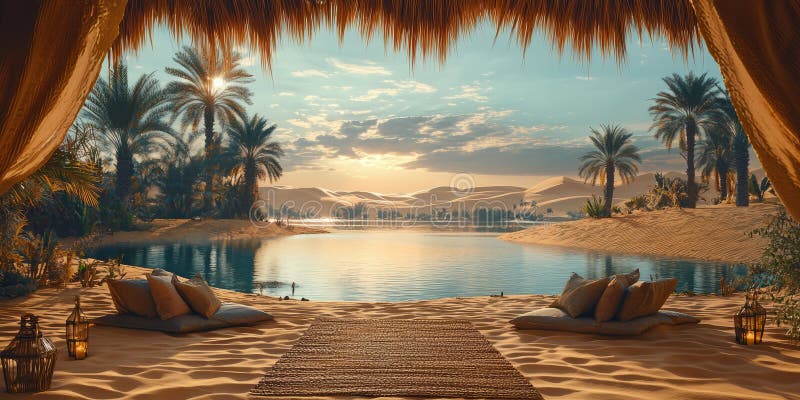 Luxurious Desert Oasis with Relaxation Area Stock Photo - Image of ...