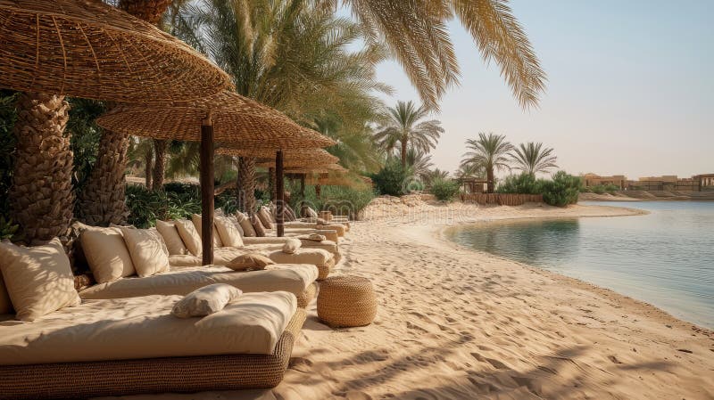 Luxurious Desert Oasis with Relaxation Area Stock Image - Image of ...