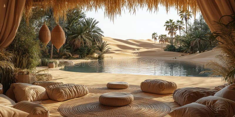 Luxurious Desert Oasis with Relaxation Area Stock Photo - Image of ...