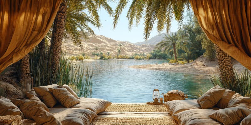 Luxurious Desert Oasis with Relaxation Area Stock Photo - Image of ...