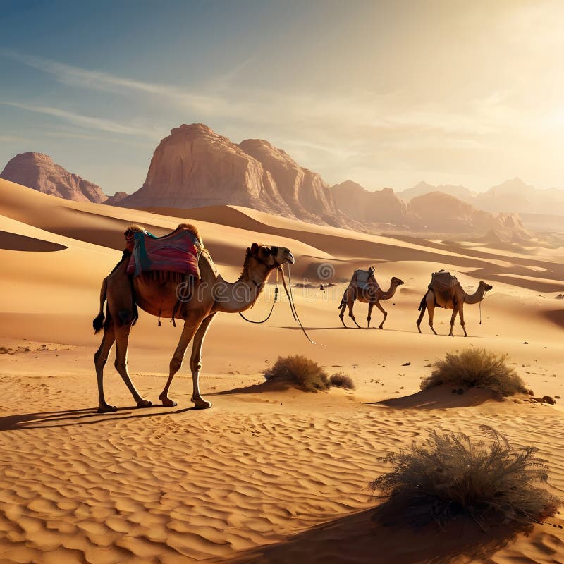 Luxurious Desert Scene with Camels and Tent Stock Illustration ...
