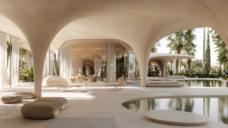 Luxurious Desert Villa Interior, Poolside Relaxation Stock Image ...