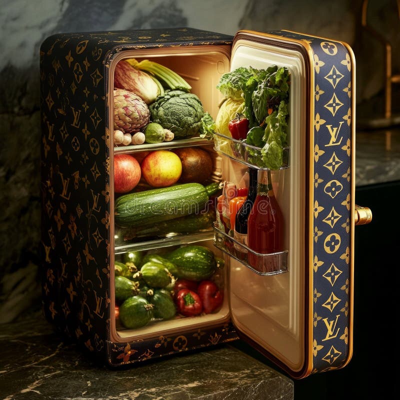 Luxurious Designer Mini Fridge Filled with Fresh Vegetables and Fruits ...