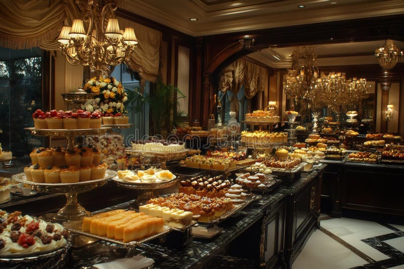 Luxurious Dessert Buffet Displaying Variety of Pastries and Cakes Stock ...
