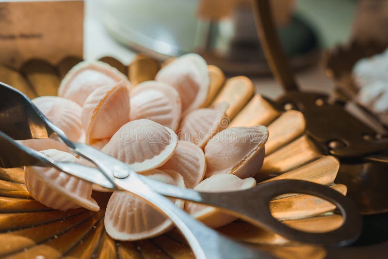 Luxurious Dessert Display with Shell-Shaped Confections in Elegant ...