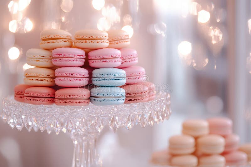 Luxurious Dessert Presentation, Elegant Macarons in Vibrant Layers on a ...
