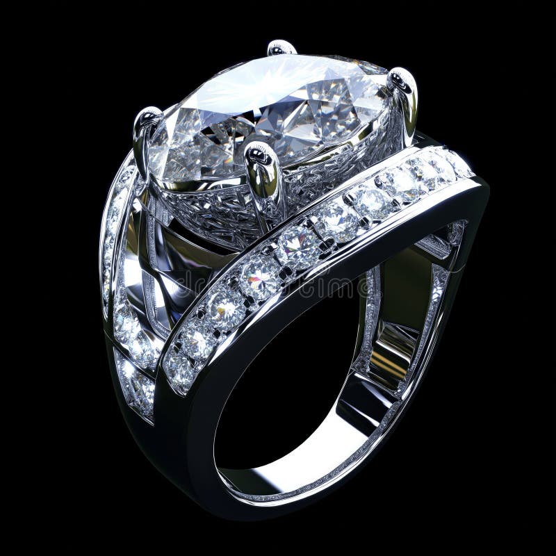 Luxurious Diamond Engagement Ring on Black Background with Stones and ...