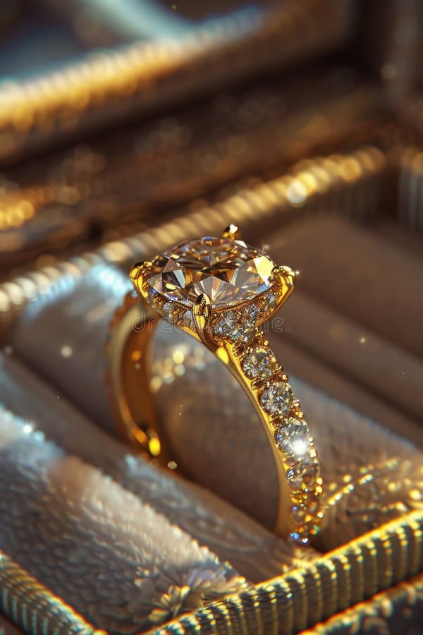 A Luxurious Diamond Ring in a Golden Case. Ideal for Jewelry ...