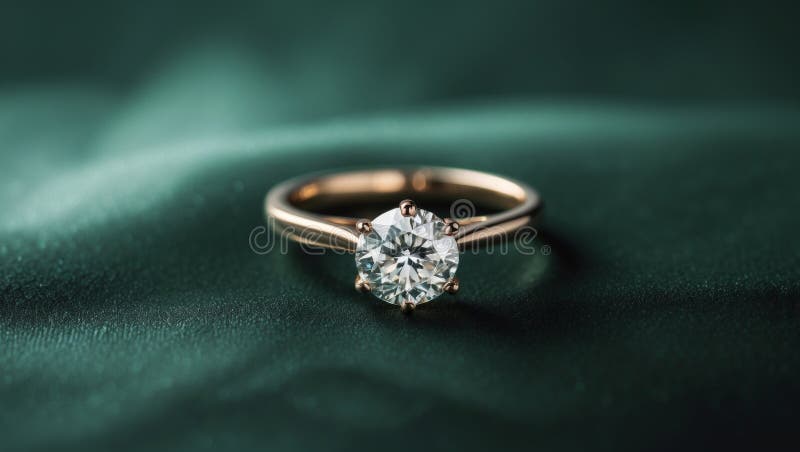 Luxurious Diamond Ring Shining on Dark Green Surface Stock Photo ...