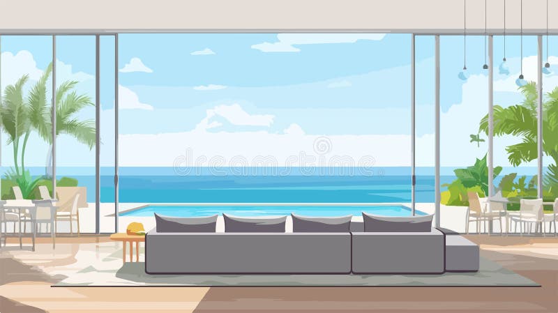 Luxurious Dining and Living Room with Sea View - Elegant Interior ...