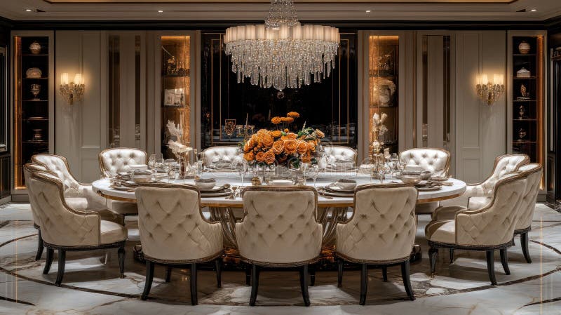 Luxurious Dining Room with Elegant Stock Illustration - Illustration of accessories, decor ...